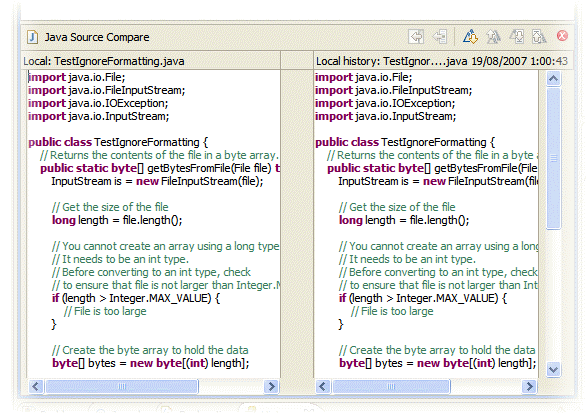 Eclipse Compare. Ignoring java formatting changes not only whitespace.